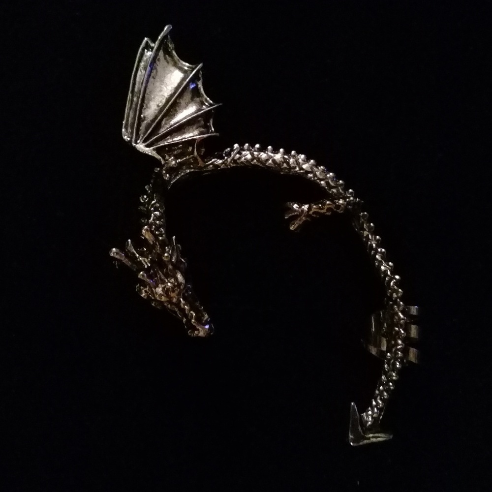 Silver Dragon Ear Cuff - Gem